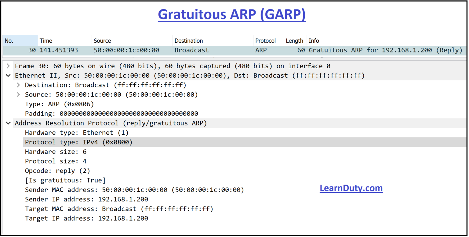 ARP vs GARP vs RARP Explained With Wireshark Capture and Examples - Learn Duty
